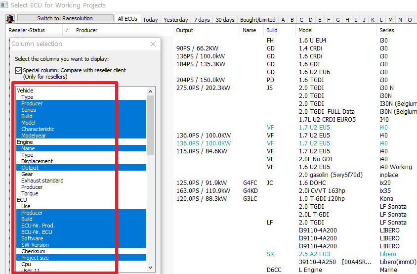 ‘Column selection’ to find tuningfiles better – Racesolution